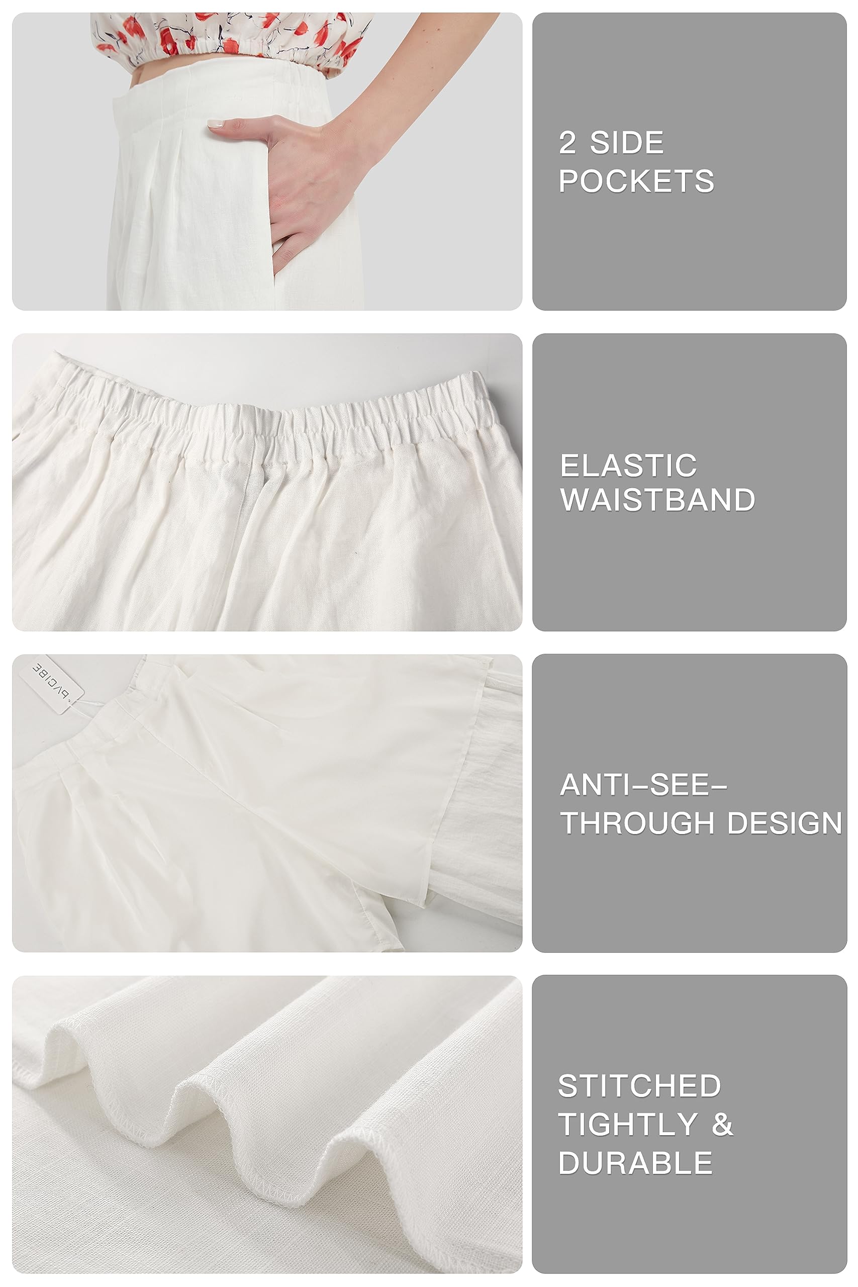PACIBE Women's Drape Linen Pants Summer Wide Leg Trousers Compact Fabric with Pockets, XL, White
