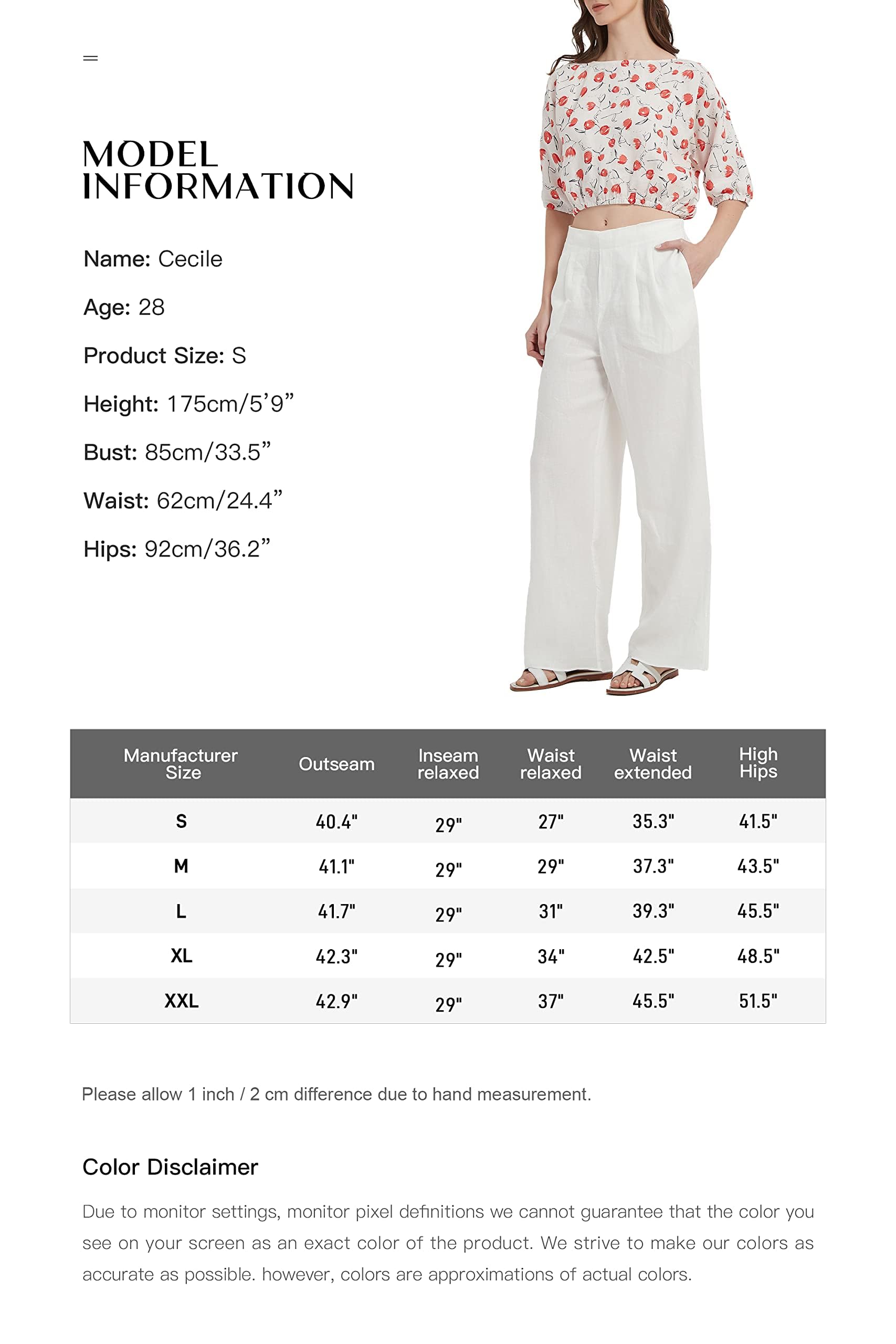 PACIBE Women's Drape Linen Pants Summer Wide Leg Trousers Compact Fabric with Pockets, XL, White