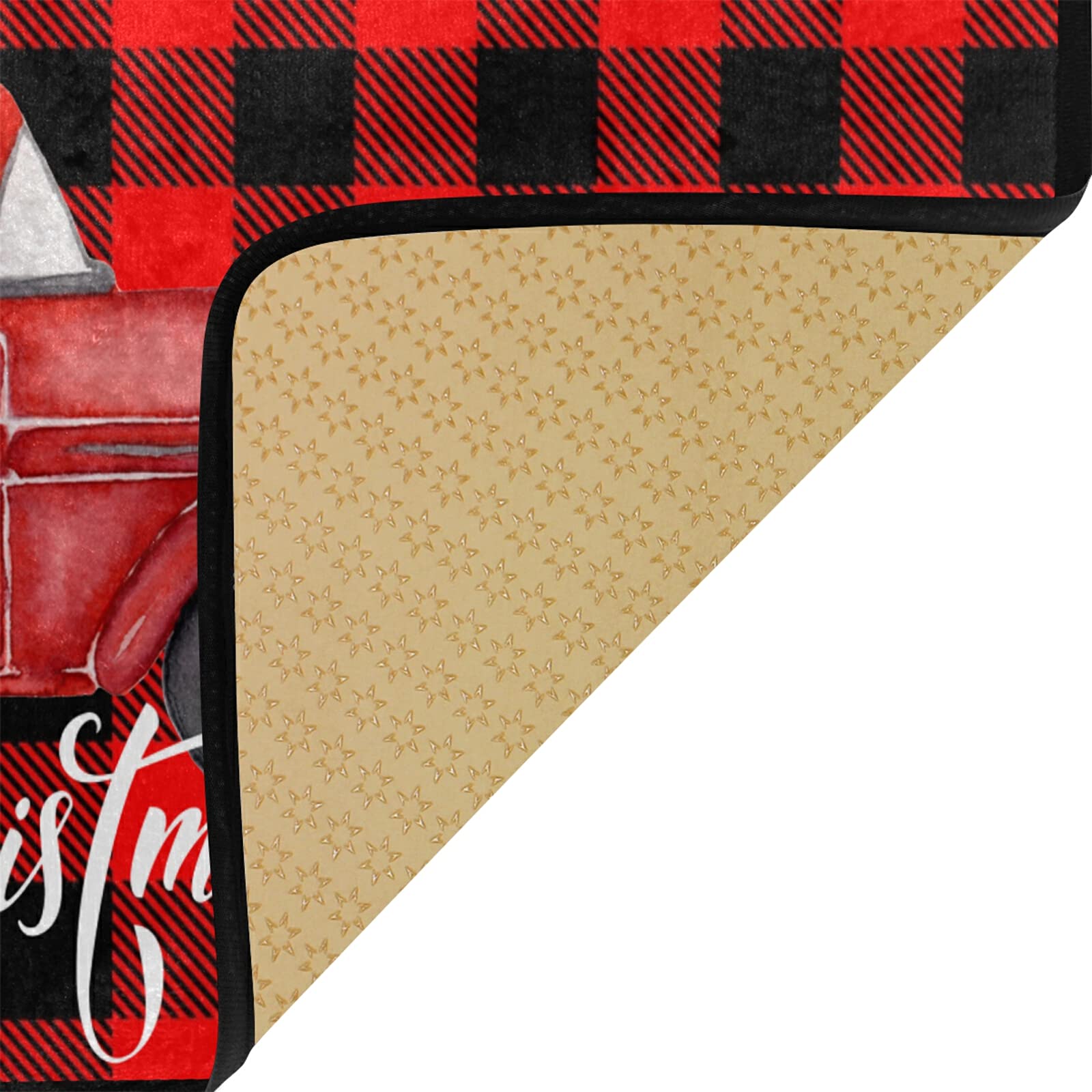 Christmas Tree Red Truck Kitchen Rugs Buffalo Check Plaid Winter Bath Rug Indoor Outdoor Doormat Runner Comfort Mat Non-Slip Carpet for Bathroom 39" X 20"