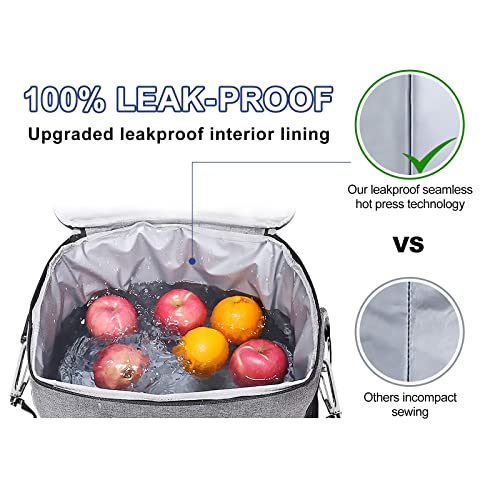 WOOMADA Insulated Lunch Bag for Women/Men, 24-Can (15L) Reusable Lunch Box for Work School , Front Zipper Pocket Lunch Tote Bag , Leakproof Lunch Cooler Bag with Adjustable Shoulder Strap(Cyan Rose)