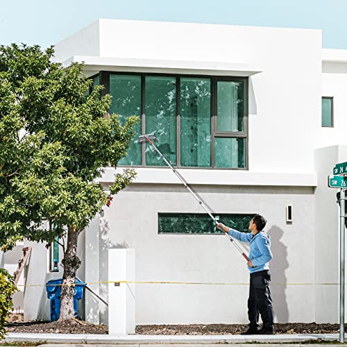 Baban Window Squeegee Cleaner, 2 in 1 Window Cleaning Tool with Straight Extension Pole, 100'' Telescopic Window Washing Equipment with Bendable Head for Car Glass Indoor Outdoor High Windows