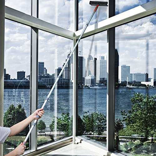 Baban Window Squeegee Cleaner, 2 in 1 Window Cleaning Tool with Straight Extension Pole, 100'' Telescopic Window Washing Equipment with Bendable Head for Car Glass Indoor Outdoor High Windows
