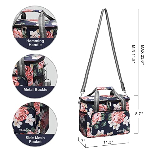 WOOMADA Insulated Lunch Bag for Women/Men, 24-Can (15L) Reusable Lunch Box for Work School , Front Zipper Pocket Lunch Tote Bag , Leakproof Lunch Cooler Bag with Adjustable Shoulder Strap(Cyan Rose)