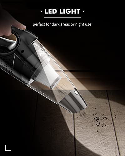 Powools Handheld Vacuum Cordless Rechargeable - Car Vacuum Cleaner High Power with Fast Charge Tech, Portable Vacuum with 1-Touch Dust Empty, Lightweight Hand Vac with LED Light, Silver (PL8188)