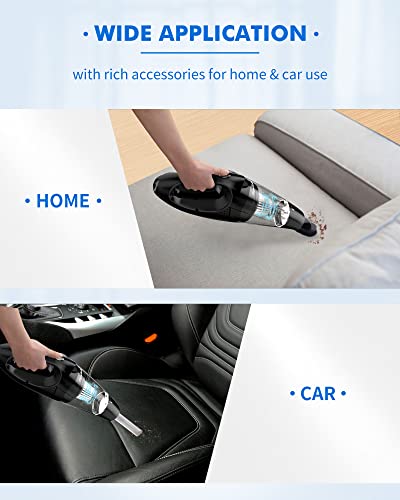 Powools Handheld Vacuum Cordless Rechargeable - Car Vacuum Cleaner High Power with Fast Charge Tech, Portable Vacuum with 1-Touch Dust Empty, Lightweight Hand Vac with LED Light, Silver (PL8188)