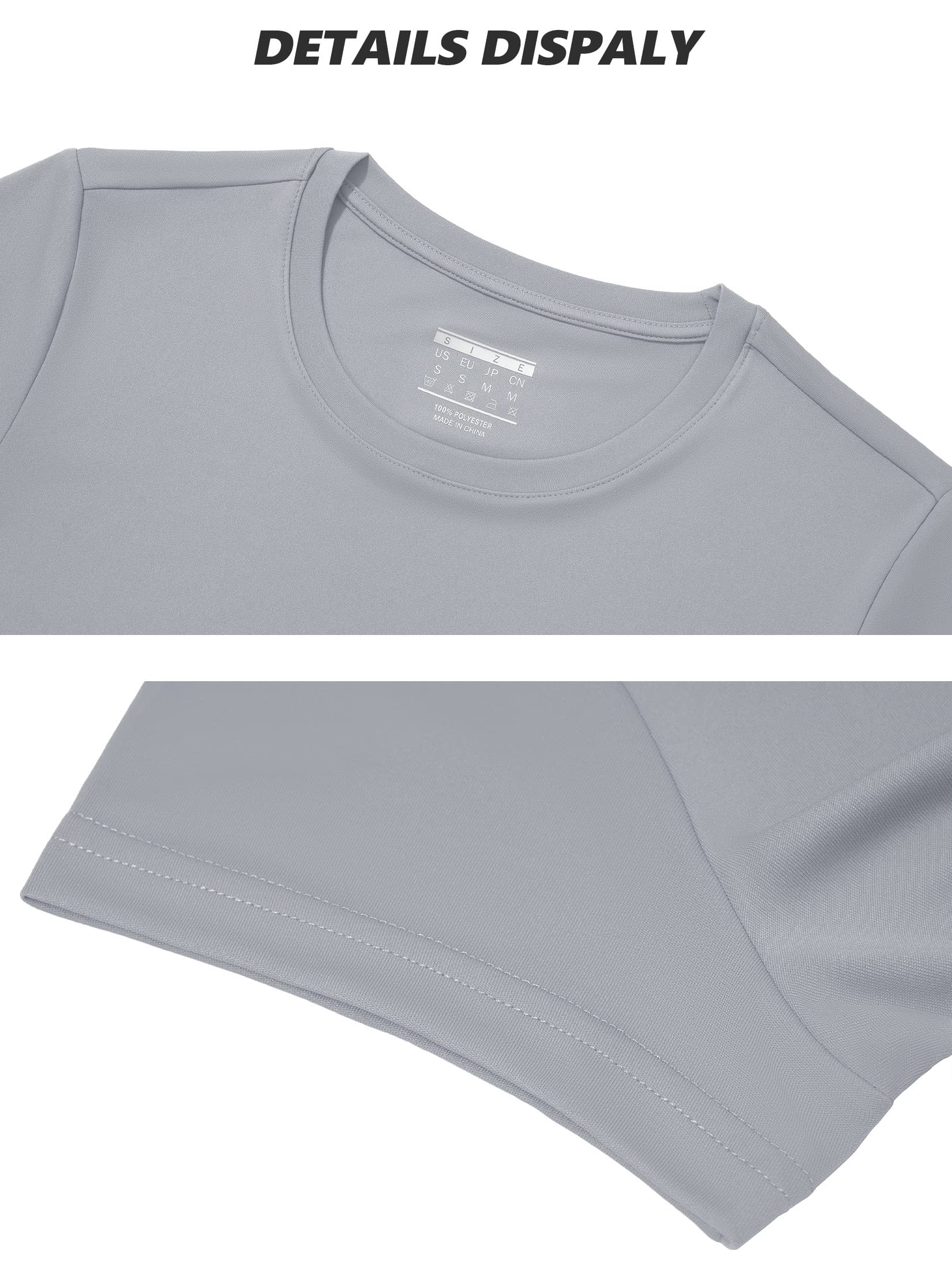 TACVASEN Womens Short Sleeve Shirts Athletic Workout Tops UPF 50+ Rash Guard Running Crew Neck Summer T-Shirts Light Grey M