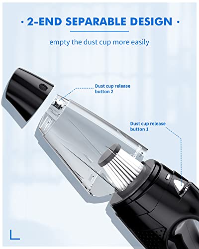 Powools Handheld Vacuum Cordless Rechargeable - Car Vacuum Cleaner High Power with Fast Charge Tech, Portable Vacuum with 1-Touch Dust Empty, Lightweight Hand Vac with LED Light, Silver (PL8188)