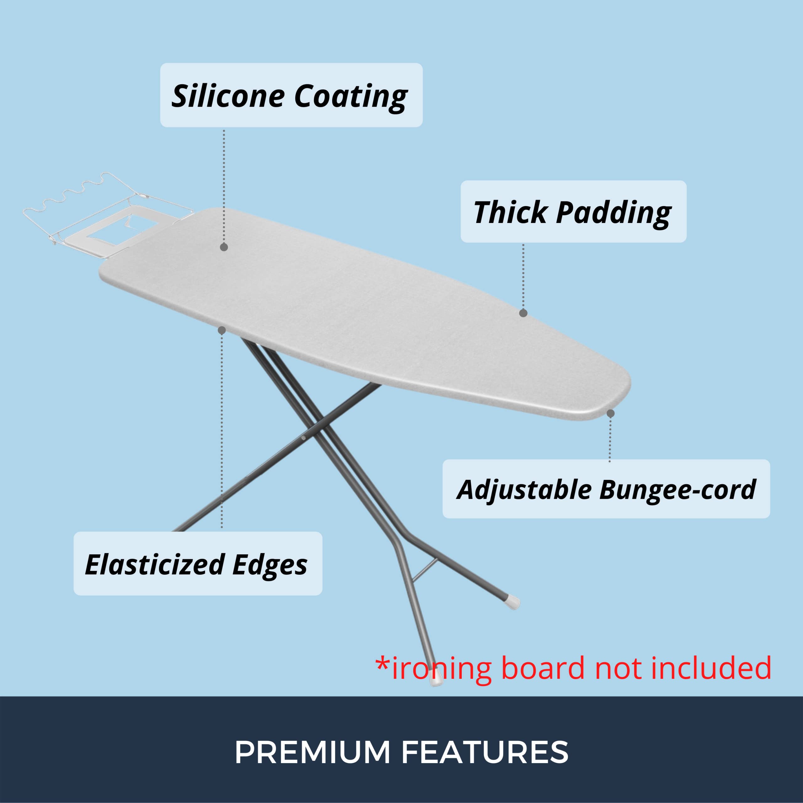 SAVUK Ironing Board Cover and Pad Standard Size 18x49 inch,Large Extra Wide, Adjustable Elastic Edge Fit, Extra Thick, Heat Reflective, Non Stick Scorch and Stain Resistant (18" X 49", Silver)