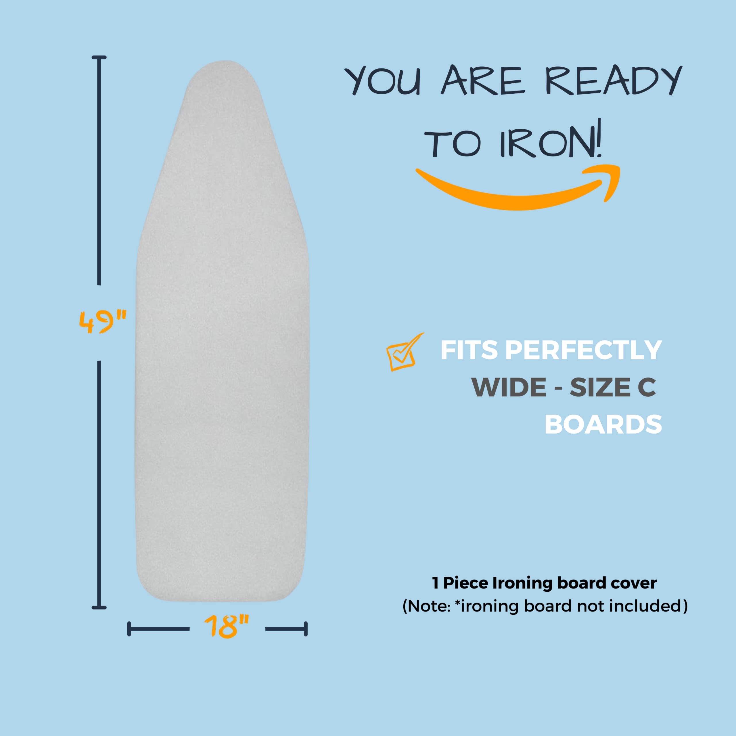 SAVUK Ironing Board Cover and Pad Standard Size 18x49 inch,Large Extra Wide, Adjustable Elastic Edge Fit, Extra Thick, Heat Reflective, Non Stick Scorch and Stain Resistant (18" X 49", Silver)