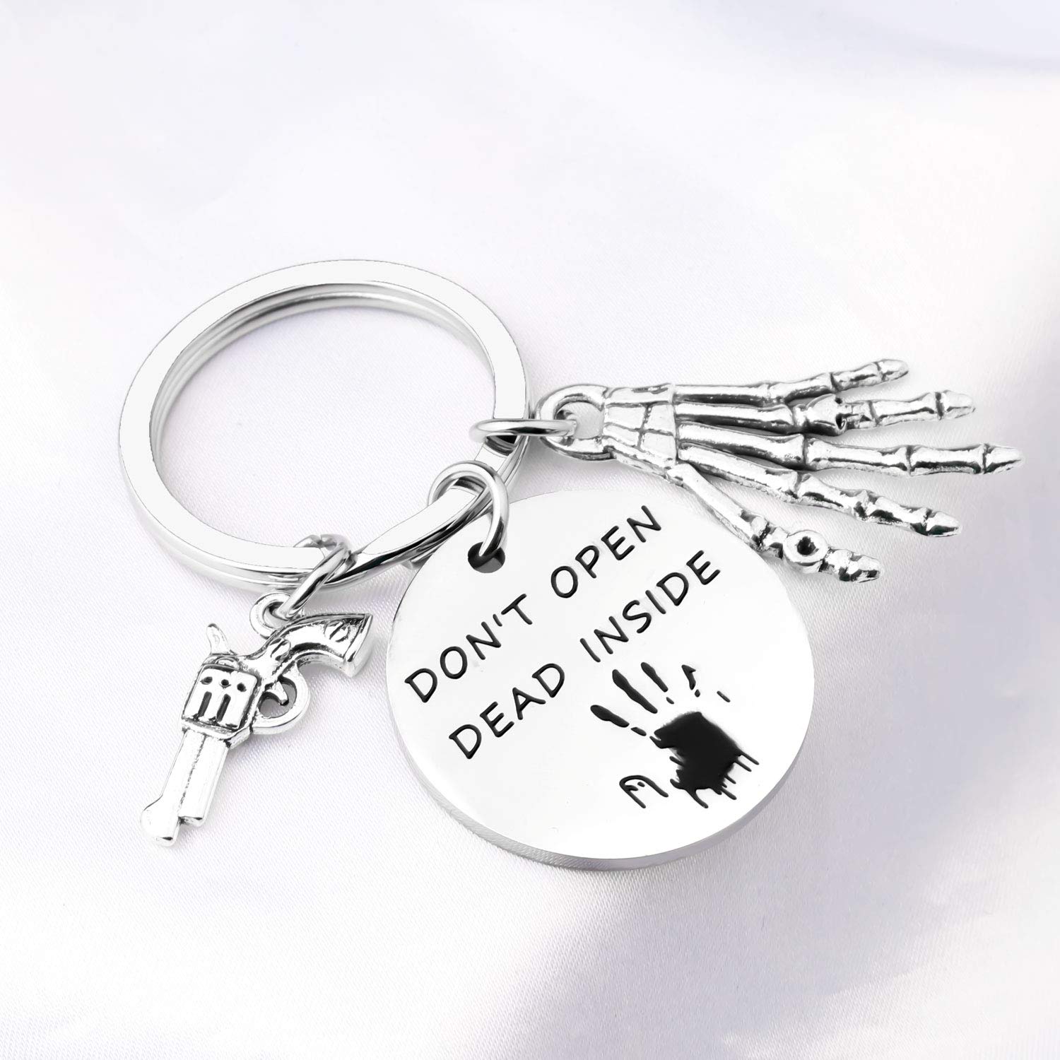 AKTAP Horror Zombie Movie Inspired Keychain Don’t Open Dead Inside Zombie Keyring for Walking -D Fans Gift