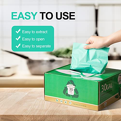 Eyliden 100% Compostable Trash Bags - 100 Count 30 Gallon(113L) Tall Kitchen Garbage Bags, Fallen Leaf Bag, Medium Wastebasket Bags for Yard Home Bedroom Office Indoor Outdoor Garbage Can