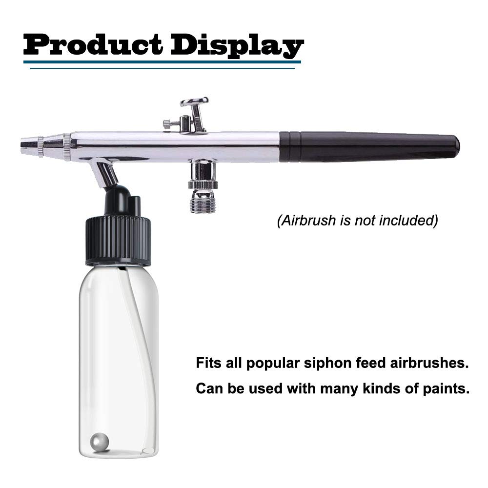 Ketofa 10pcs Airbrush Siphon Feed Jar, 1.07 Ounce(30CC) Plastic Airbrush Bottles Jars, Plastic Bottles Jars Lid Adapter Dual-Action Siphon Feed Accessories with 10x Rubber Caps