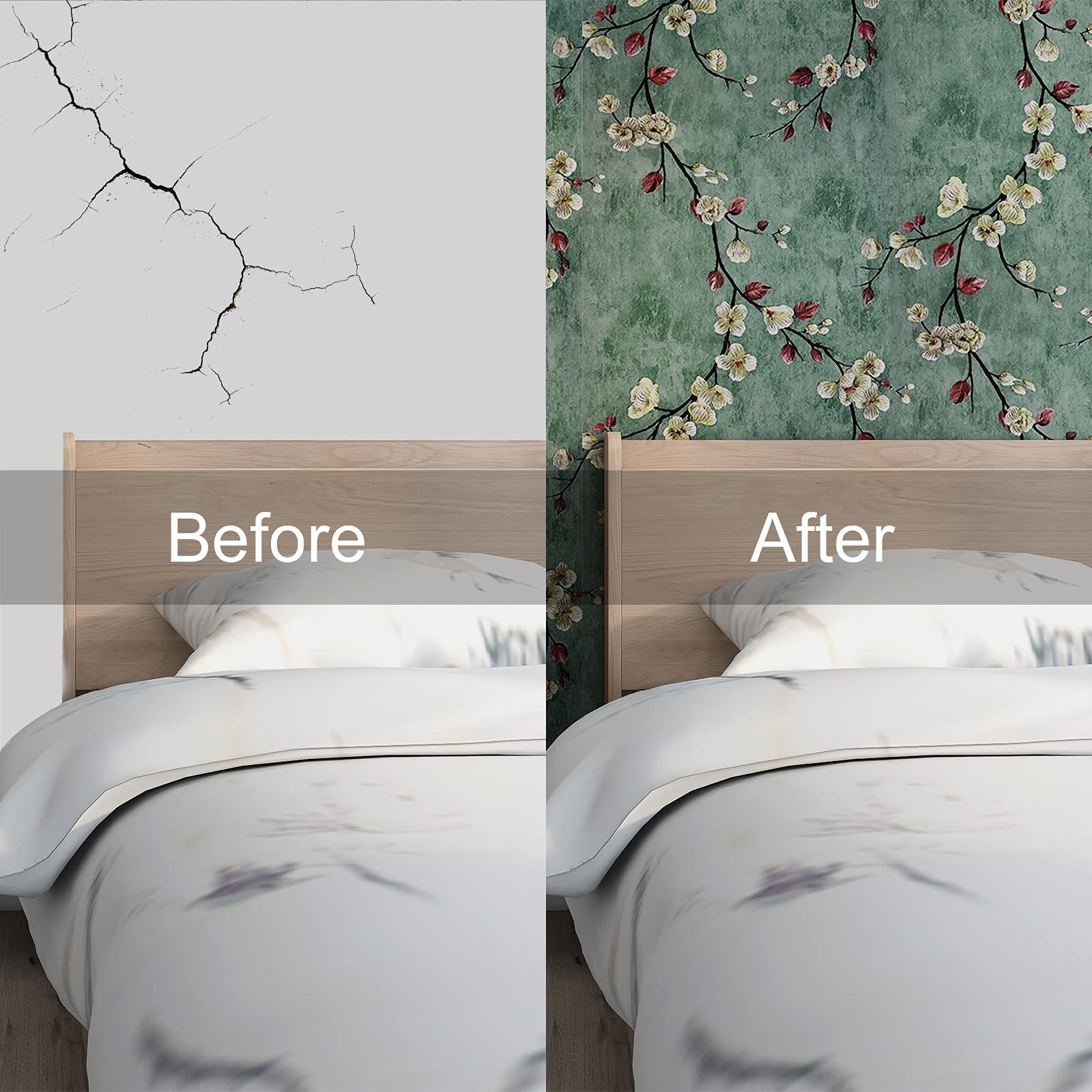 Dulanxer Flower Tree Wallpaper Peel and Stick Wallpaper Self Adhesive Removable Paper Wall Covering Shelf Drawer Liner Vinyl Roll 17.7" x 118", Green
