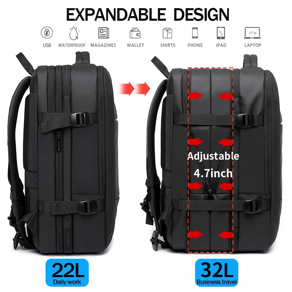 BANGE 32L Travel Backpack for Men,Flight Approved Carry On Backpack for International Travel Bag,17-inch Laptop Backpacks,Large Daypack Business Weekender Luggage Back Pack