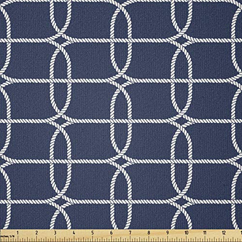 Ambesonne Nautical Fabric by The Yard, Bicolored Maritime Design of Shapes and Knots Sailor Simplistic Design, Stretch Knit Fabric for Clothing Sewing and Arts Crafts, 1 Yard, Night Blue and White