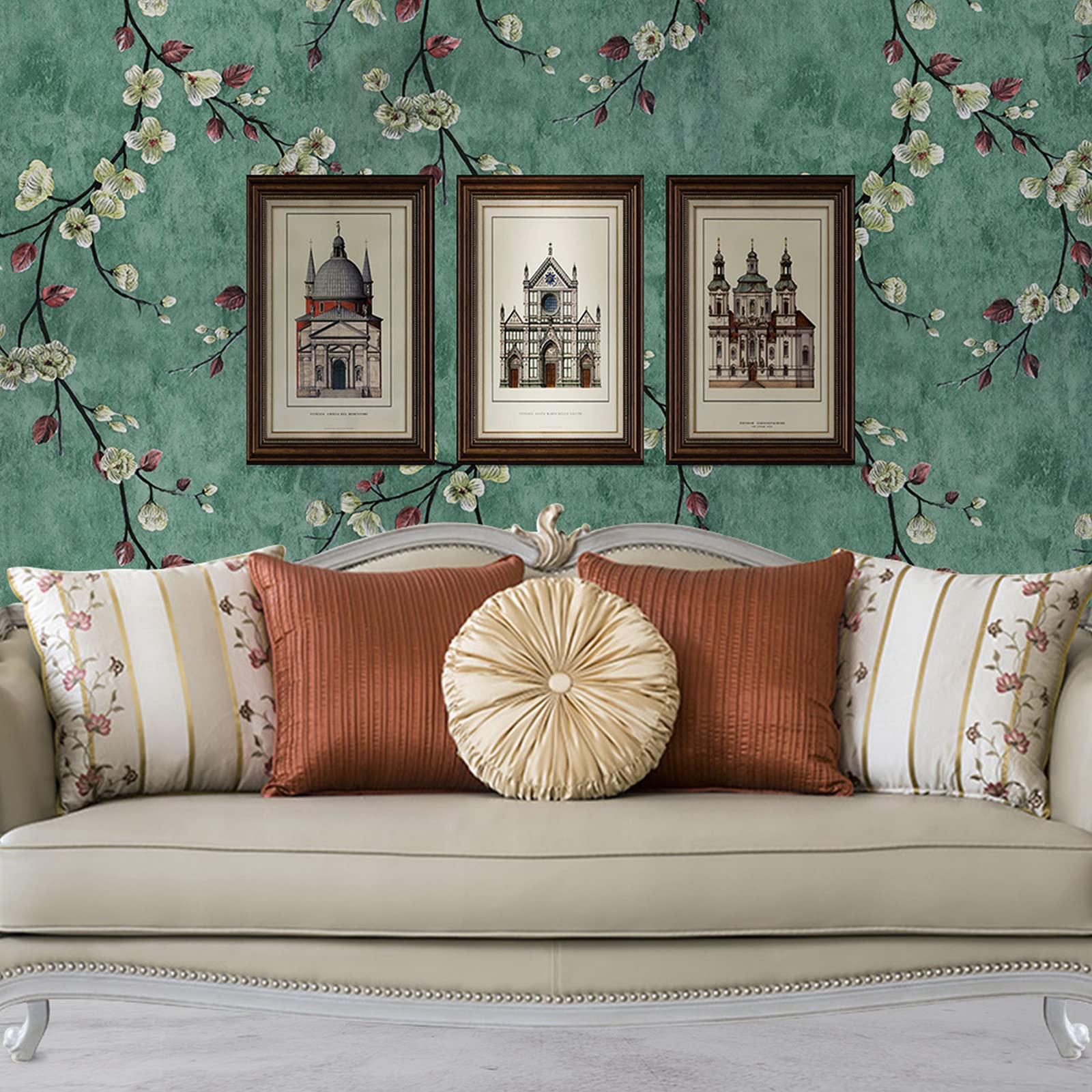 Dulanxer Flower Tree Wallpaper Peel and Stick Wallpaper Self Adhesive Removable Paper Wall Covering Shelf Drawer Liner Vinyl Roll 17.7" x 118", Green