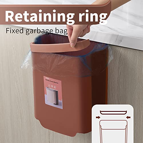 INSHA Hanging Trash Can,Small in-Cabinet Kitchen Garbage Bin Can Easy Attached to Cabinet Door Kitchen Drawer Car Waste Can with Top Ring to Fix Garbage Bag (ZDLJT-Brown)
