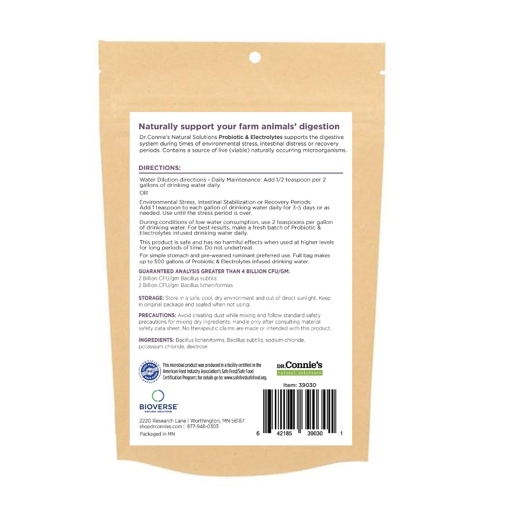 Dr. Connie's Probiotic + Electrolyte for Farm Animals | Supplement to Support A Healthy Gut | Veterinarian Formulated