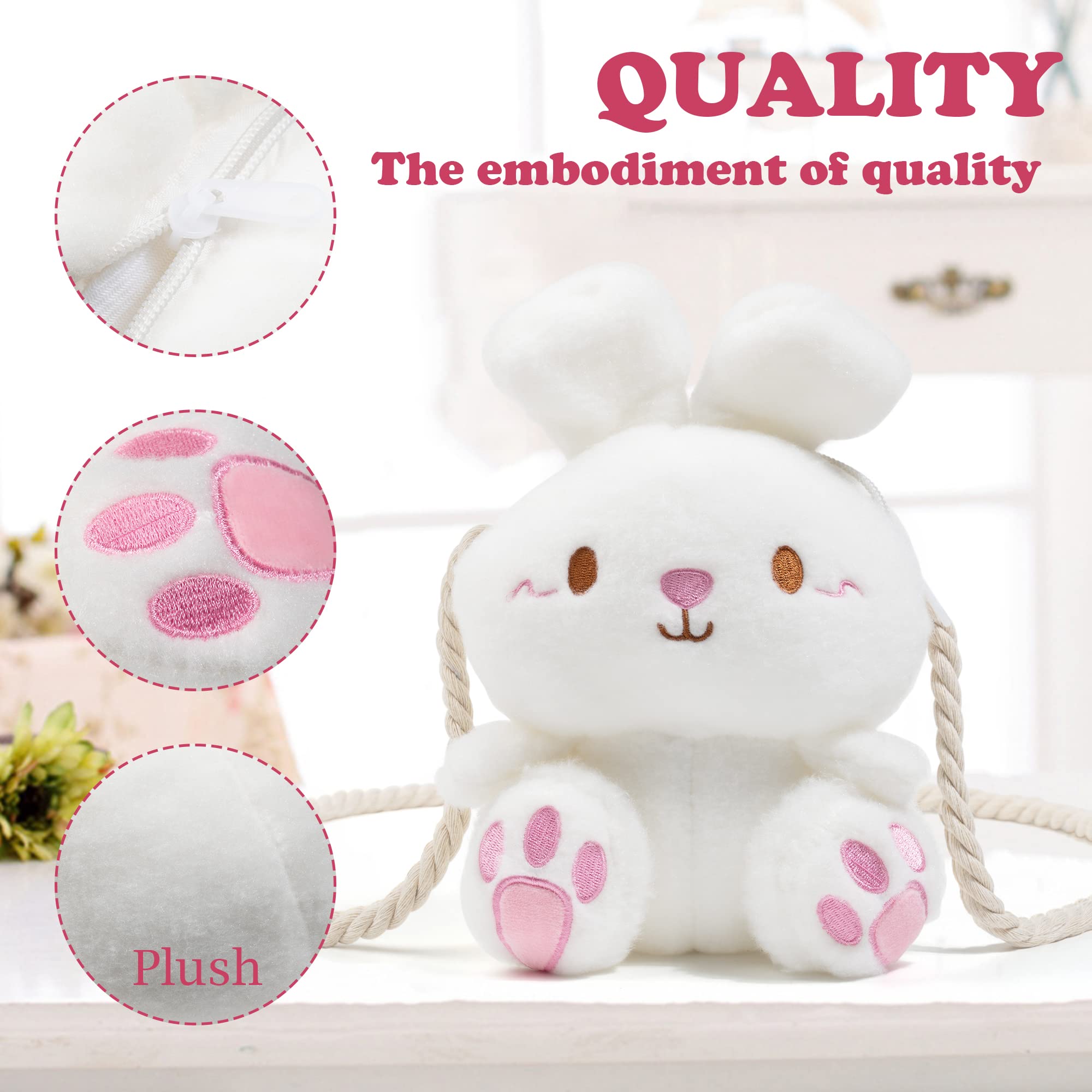 ZIIVARD Plush Bunny Crossbody Messenger Shoulder Bags Cartoon Rabbit Plush Chain Bag (White)
