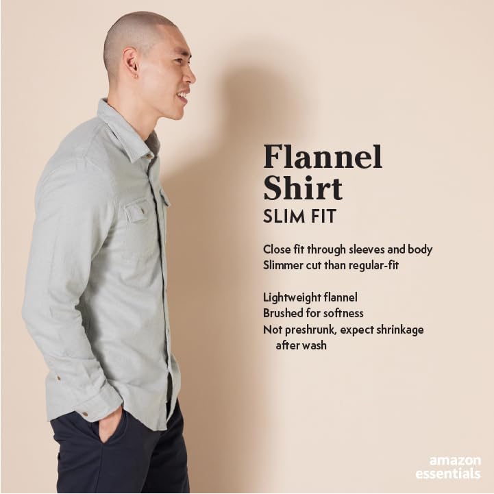 Amazon Essentials Men's Slim-Fit Long-Sleeve Two-Pocket Flannel Shirt - Discontinued Colors, Green/Ivory Plaid, Large