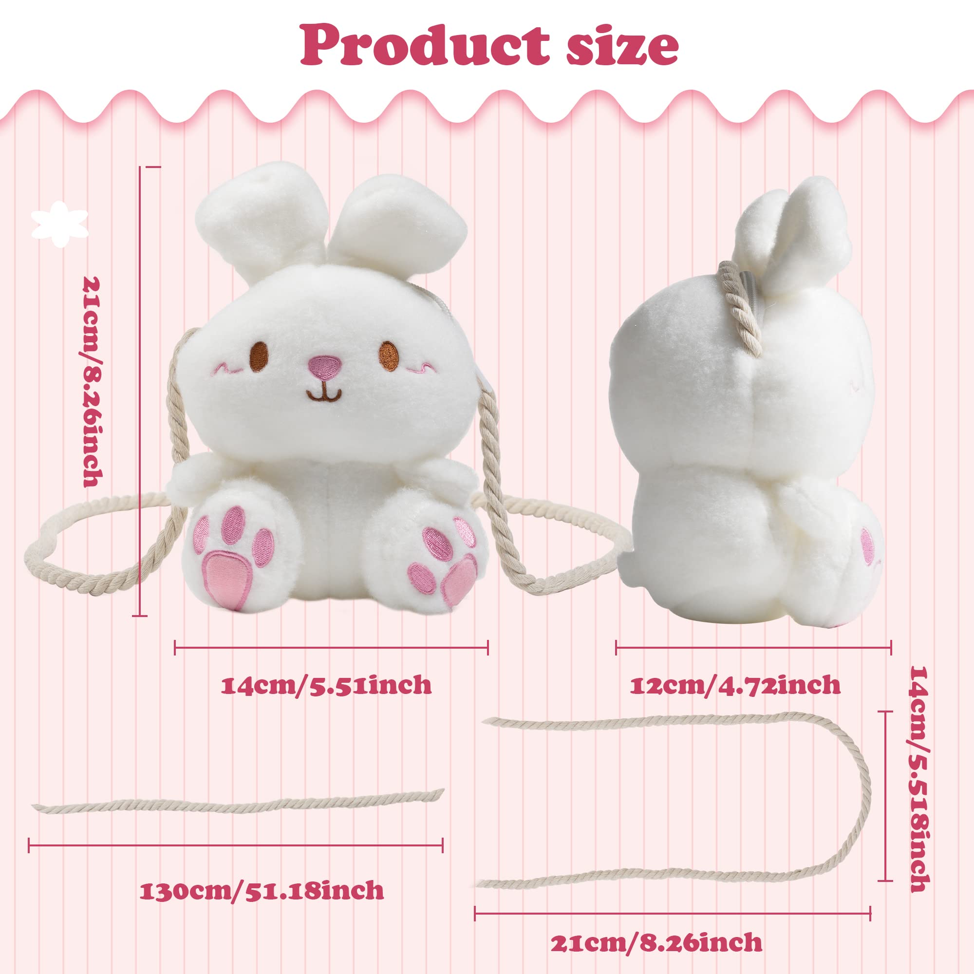 ZIIVARD Plush Bunny Crossbody Messenger Shoulder Bags Cartoon Rabbit Plush Chain Bag (White)
