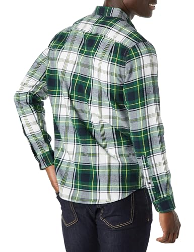 Amazon Essentials Men's Slim-Fit Long-Sleeve Two-Pocket Flannel Shirt - Discontinued Colors, Green/Ivory Plaid, Large