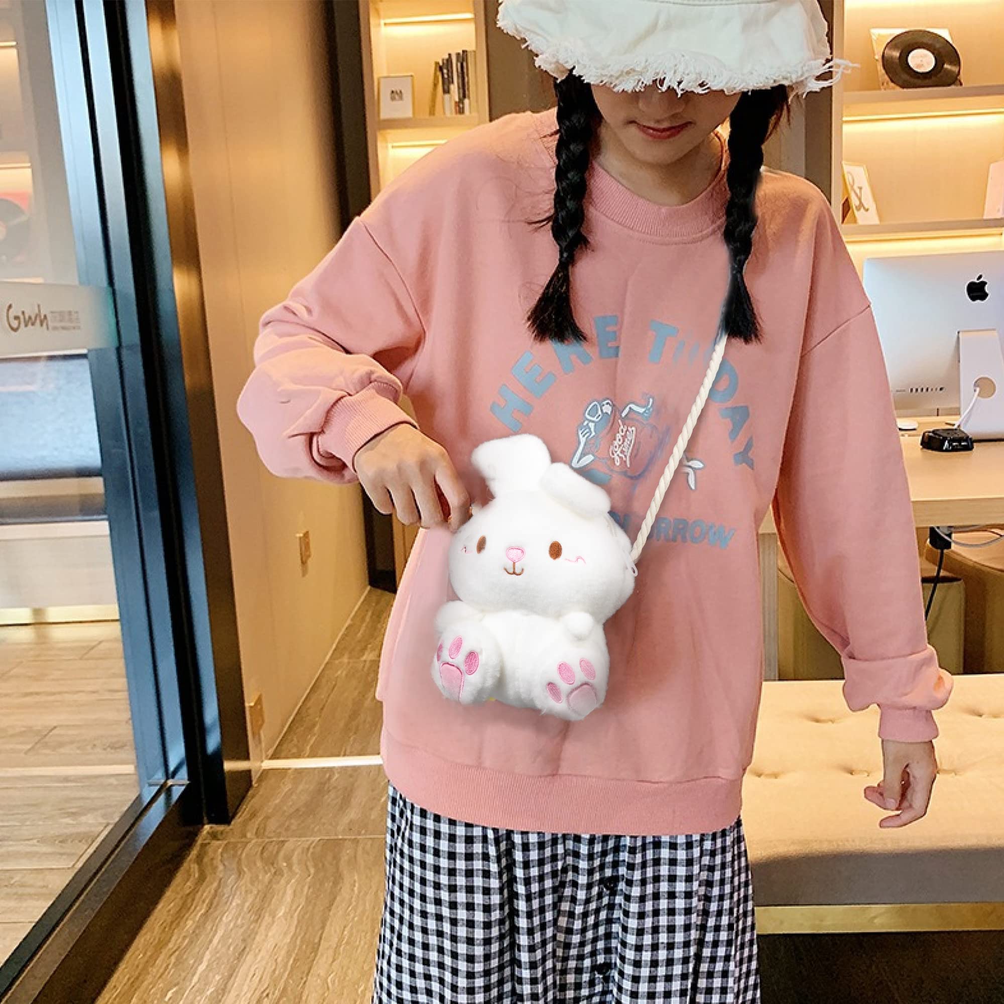 ZIIVARD Plush Bunny Crossbody Messenger Shoulder Bags Cartoon Rabbit Plush Chain Bag (White)