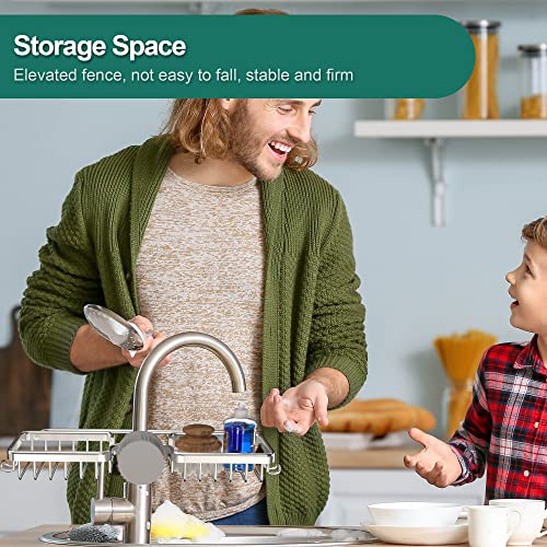 Arrozon Sponge Holder for Kitchen Sink,Kitchen Sink Sponge Holder 304 Stainless Steel Faucet Rack for Kitchen Bathroom Accessories Compatible with Faucets 0.78-1.12 Inches in Diameter(Sliver)