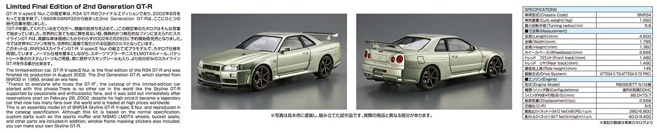 Aoshima Nissan BNR34 Skyline GT-R V Tune ’02 1:24 Scale Model Kit