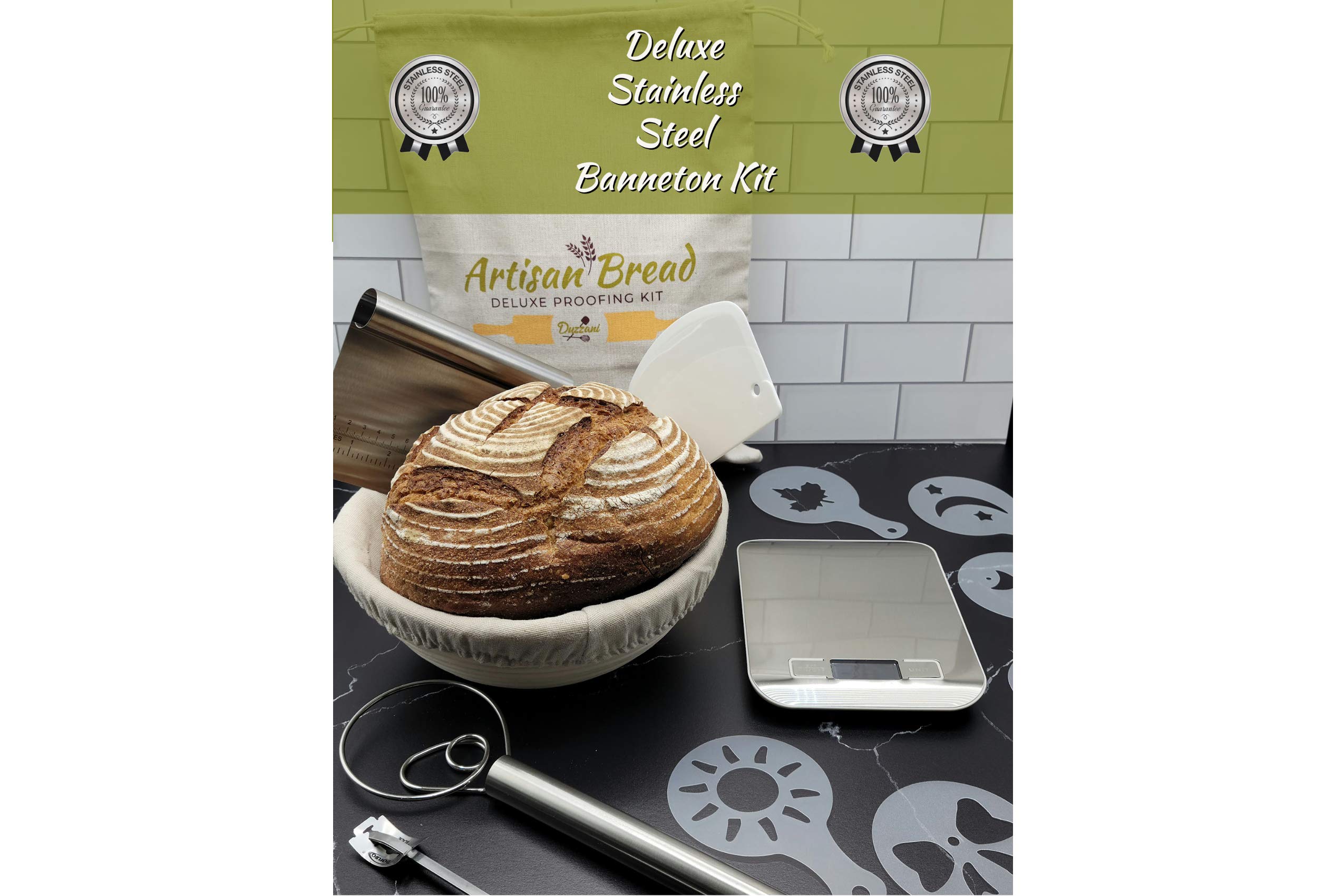 Duzzani Banneton Bread Proofing Basket, Sourdough Starter Kit, Bread Making Kit, sourdough bread, Sourdough Kit, Including a Digital Scale