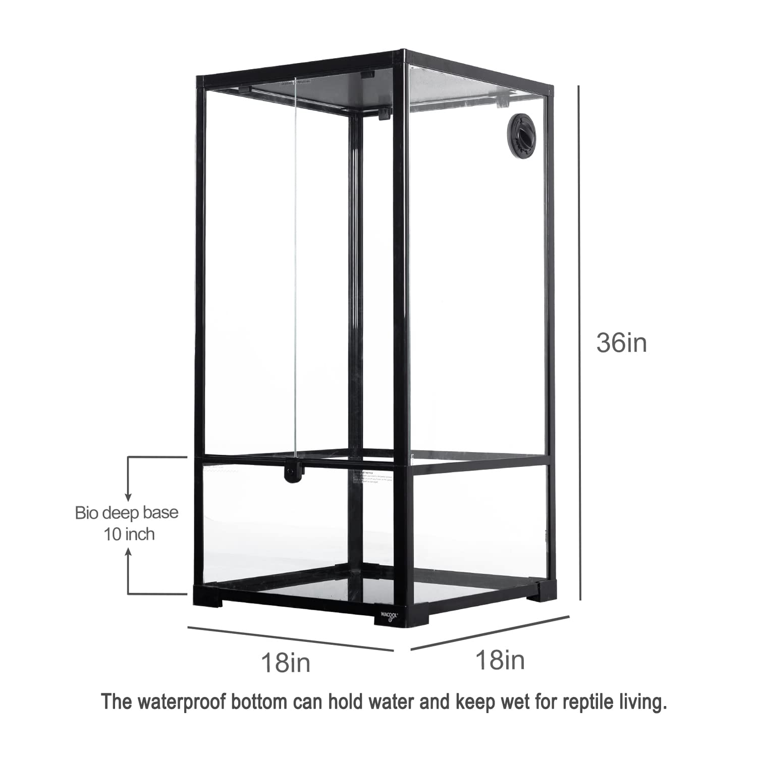 WACOOL Glass 50 Gallon Reptile Tank, Front Opening Chameleon Cage 18" x 18"x 36", 3-in-1 Side Design(Glass or Mesh+Glass), Bio Deep Base 10" Vertical Reptile Cage for Frog Iguana