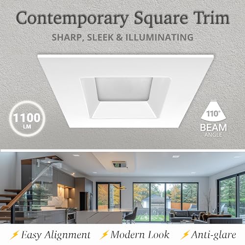 NUWATT 4 Pack, 5/6 Inch Retrofit LED Square Recessed Lighting, 5CCT 2700K/3000K/3500K/4000K/5000K Selectable, 1100 Lumens 14W, Dimmable 5/6" Square Downlight, 6in Square Can Light, Wet Rated, ETL, T24