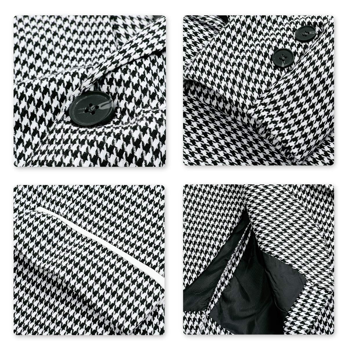 Mens Slim Fit Suit Single Breasted Wedding Suit Jacket Houndstooth Blazer, Black-White, Large