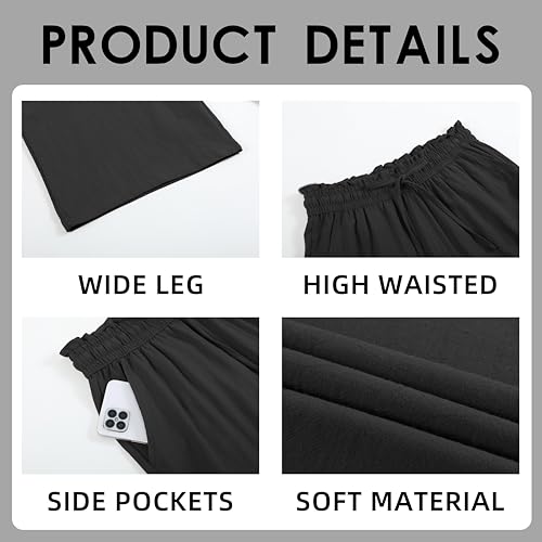 BCOFUI Womens Linen Wide Leg Pants High Waisted Drawstring Baggy Loose Beach Trousers with Pocket