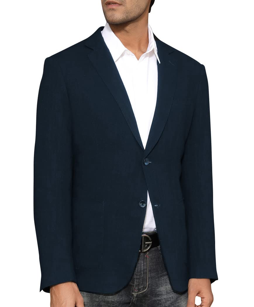 Men's Tailored Linen Blazer Casual Slim Fit Lightweight Jacket Navy L