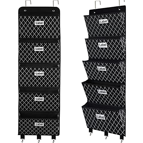 VERONLY Over the Door File Organizer, Wall Hanging File Folders with 5 Large Pocket for Mails, Magazines, Back to School Supplies,Office Chart Storage, Paper Organization (Black)