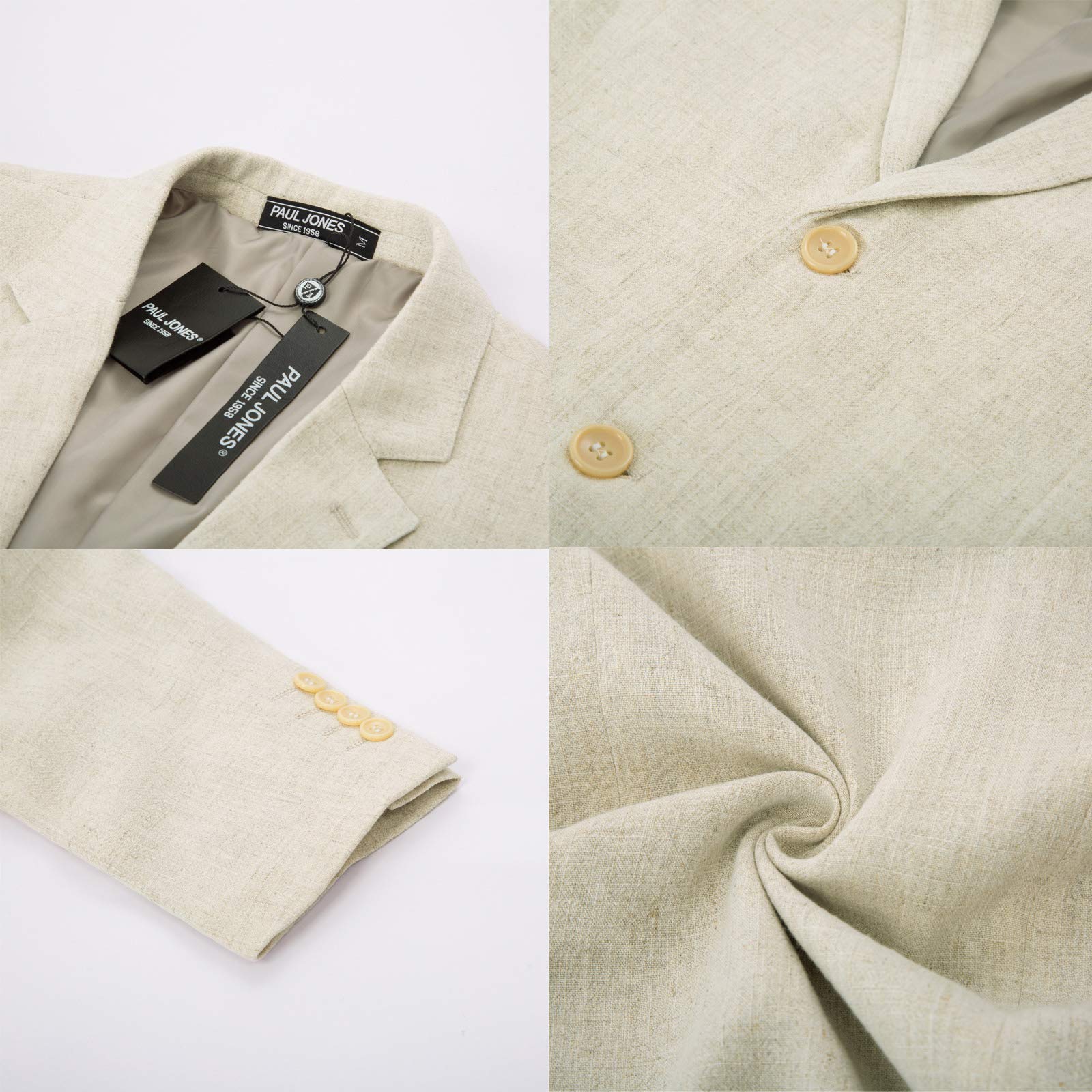 Mens Sport Coat Slim Fit Casual Jackets Two Button Linen Blazer Business Khaki XXL