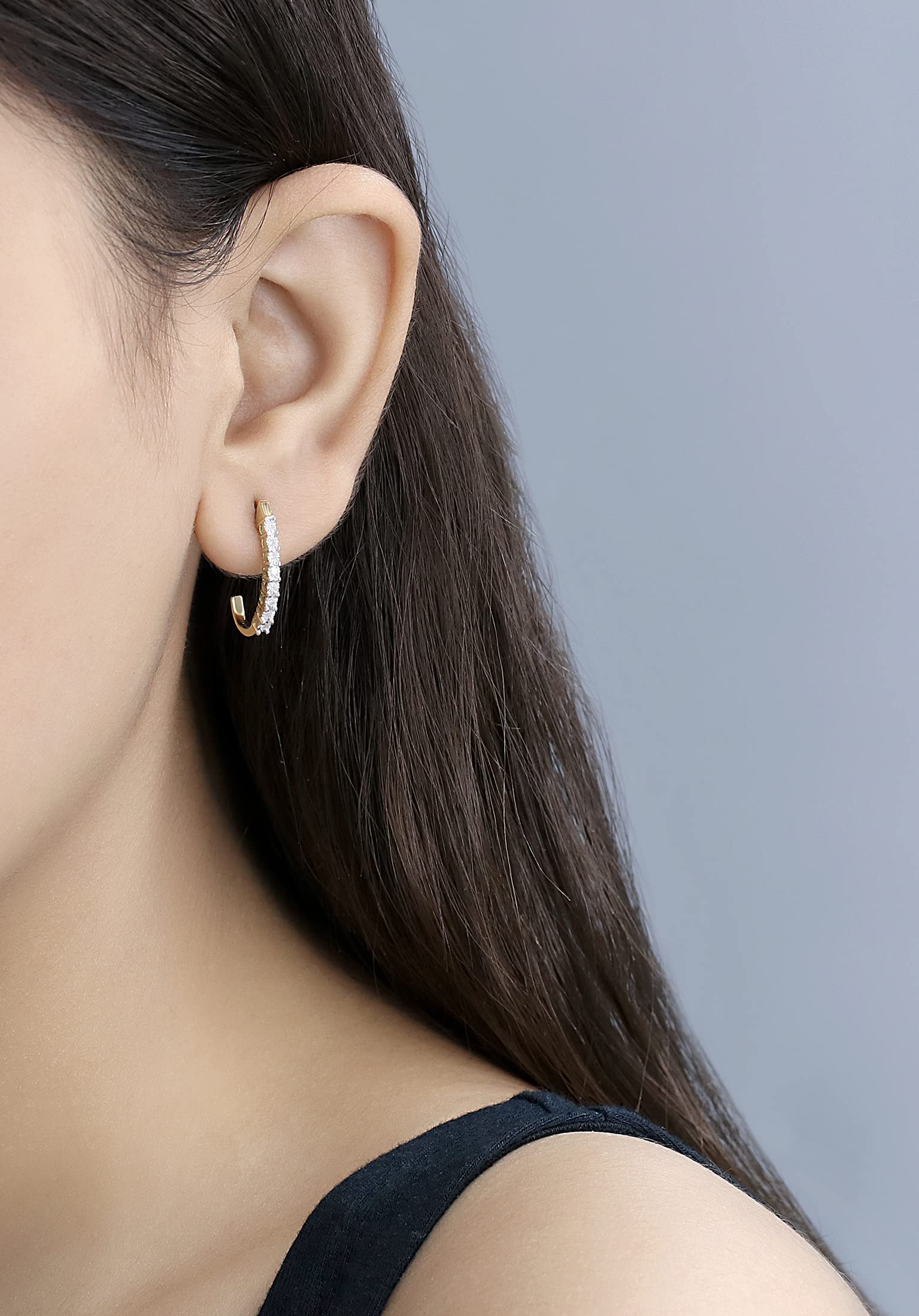 Dazzlingrock Collection 0.15 Cttw Round White Diamond J Shaped Classic Hoop Earrings for Her in 14K Solid Yellow Gold, Screw Back