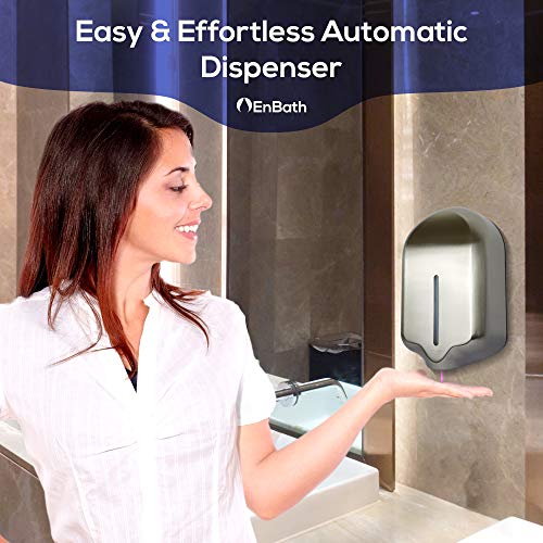 Automatic Commercial Soap Dispenser Wall Mount β Large 40oz (1200ml) Touchless Wall Mounted Dispensers for Business & Home Bathroom, Stainless Steel Design for Liquid Soap & Hand Sanitizer by EnBath