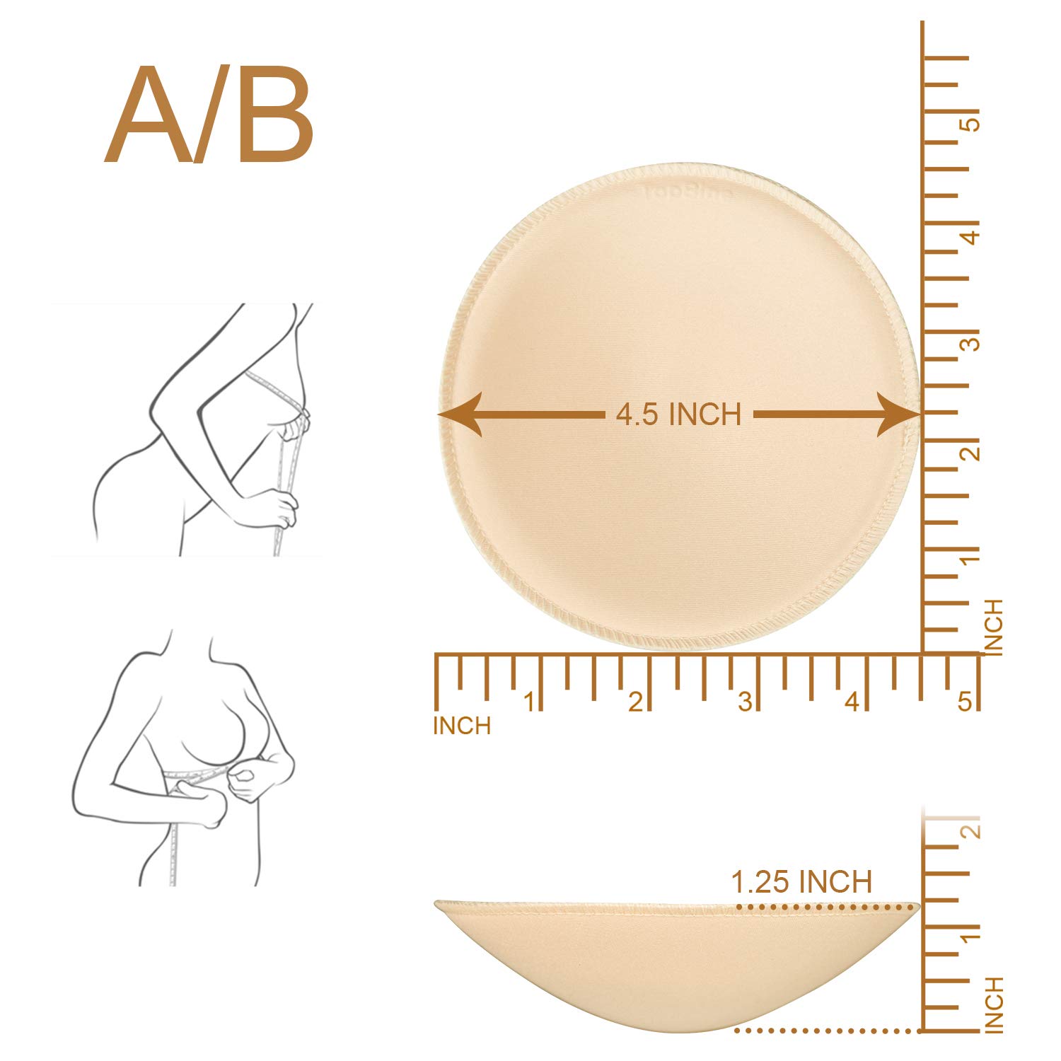 URSMART 6 Pairs Round Bra Inserts Pads, Removable and Washable Bra Cups Inserts for Bikinis Top Swimsuit Sport Bra (A/B Beige White)