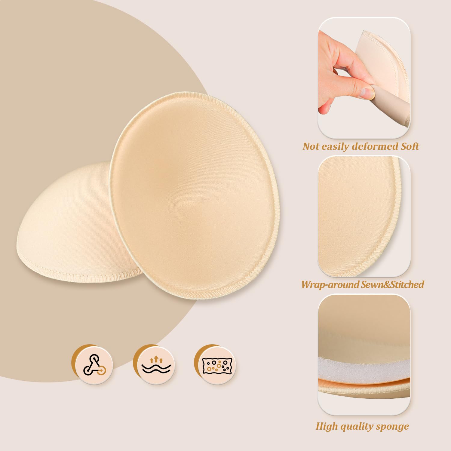 URSMART 6 Pairs Round Bra Inserts Pads, Removable and Washable Bra Cups Inserts for Bikinis Top Swimsuit Sport Bra (A/B Beige White)