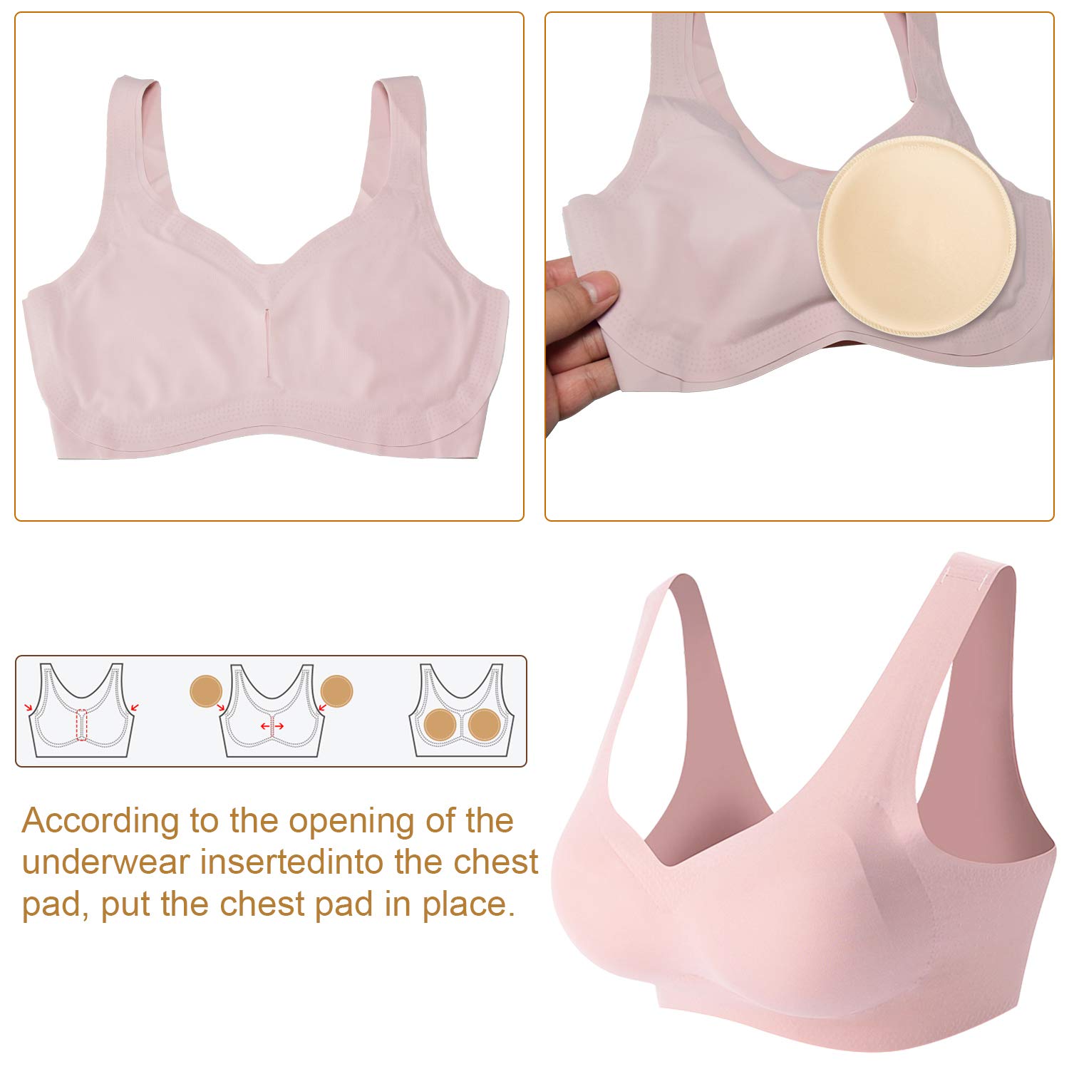 URSMART 6 Pairs Round Bra Inserts Pads, Removable and Washable Bra Cups Inserts for Bikinis Top Swimsuit Sport Bra (A/B Beige White)
