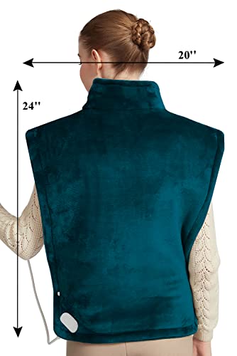 Ruqiji 26" x 35" Neck&Shoulder&Back Heating Pad with Fast-Heating Technology&10 Temperature Settings, Flannel Electric Heating Pad/Pain Relief for Back/Neck/Shoulders/Menstrual Pain/Cramp (Dark Teal)
