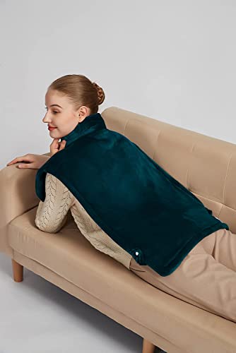 Ruqiji 26" x 35" Neck&Shoulder&Back Heating Pad with Fast-Heating Technology&10 Temperature Settings, Flannel Electric Heating Pad/Pain Relief for Back/Neck/Shoulders/Menstrual Pain/Cramp (Dark Teal)