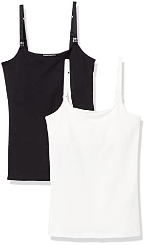 Amazon Essentials Women's Maternity Nursing Friendly Camisole, Pack of 2, Black/White, Large