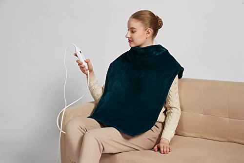 Ruqiji 26" x 35" Neck&Shoulder&Back Heating Pad with Fast-Heating Technology&10 Temperature Settings, Flannel Electric Heating Pad/Pain Relief for Back/Neck/Shoulders/Menstrual Pain/Cramp (Dark Teal)