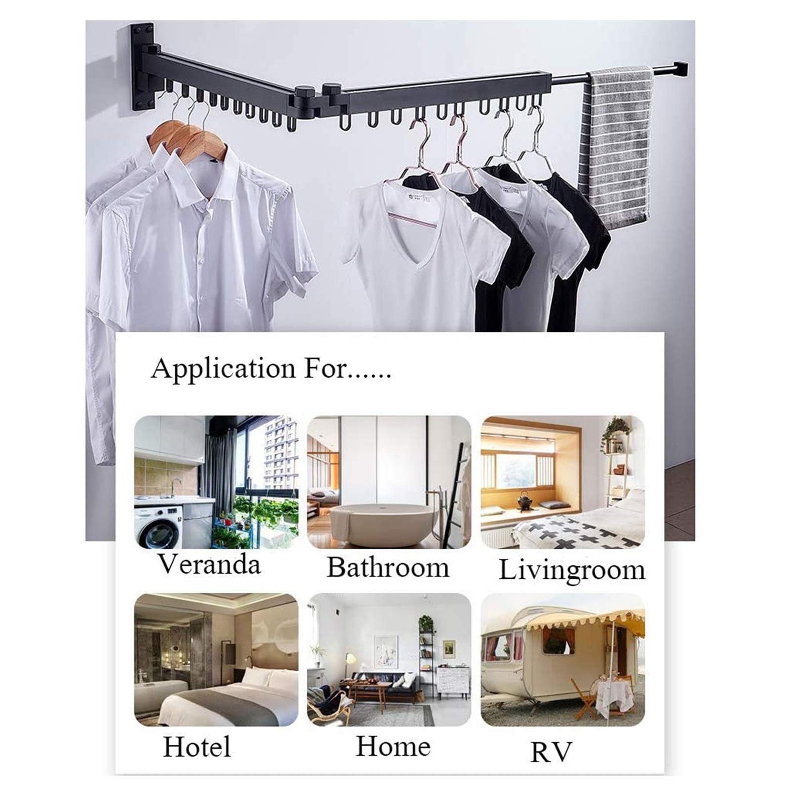 ZXFF Wall-Mounted Clothes Drying Rack, Suitable for Indoor and Outdoor Telescopic Clothes Poles, Can Be Rotated 180° Left and Right to Save Space (Color : B)