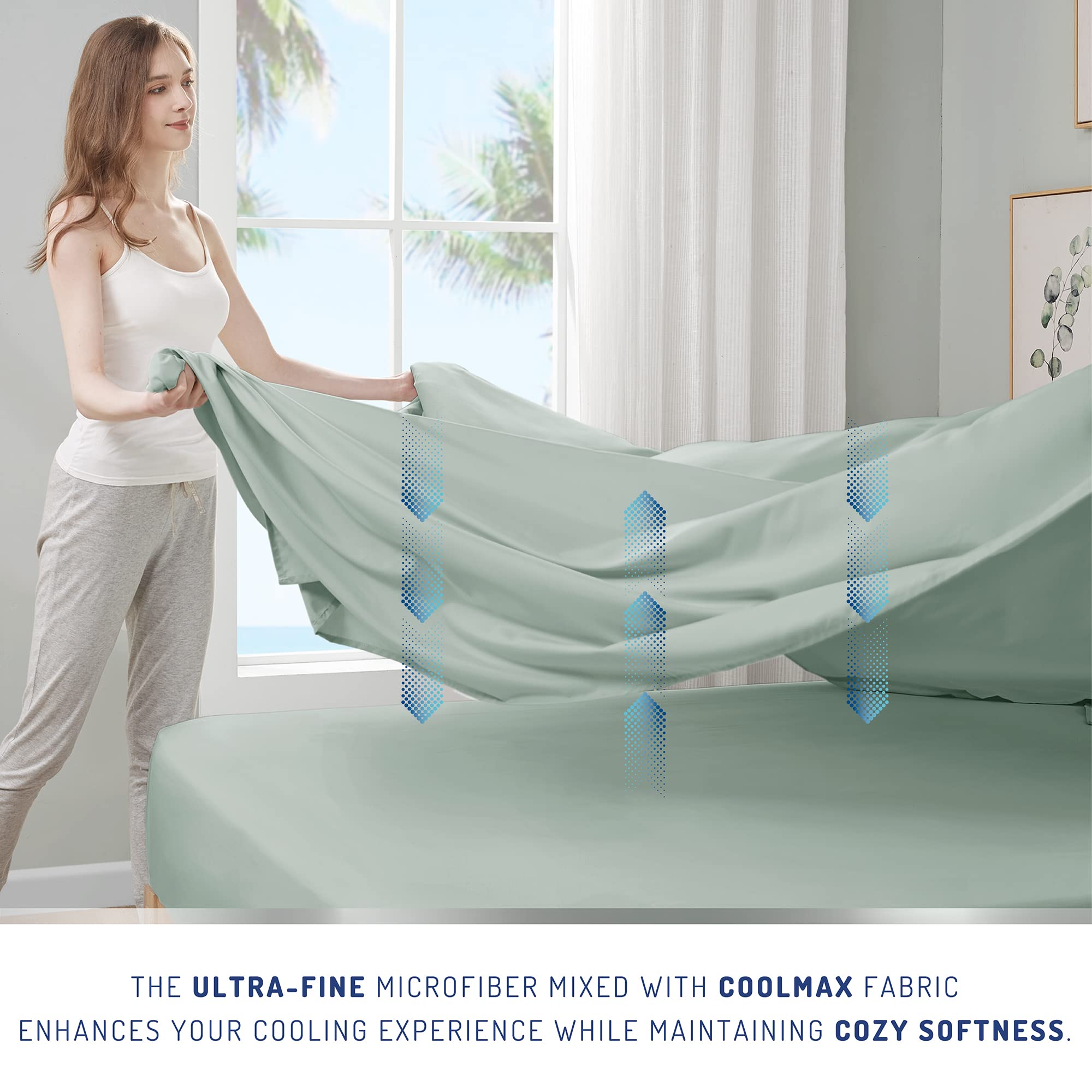 Degrees of Comfort Coolmax Cooling Sheets Set for Twin Size Bed, Moisture Wicking for Night Sweats Best Comfort, Cool Sheets for Hot Sleepers During Warm Weather with Deep Pocket, Mint-3PC