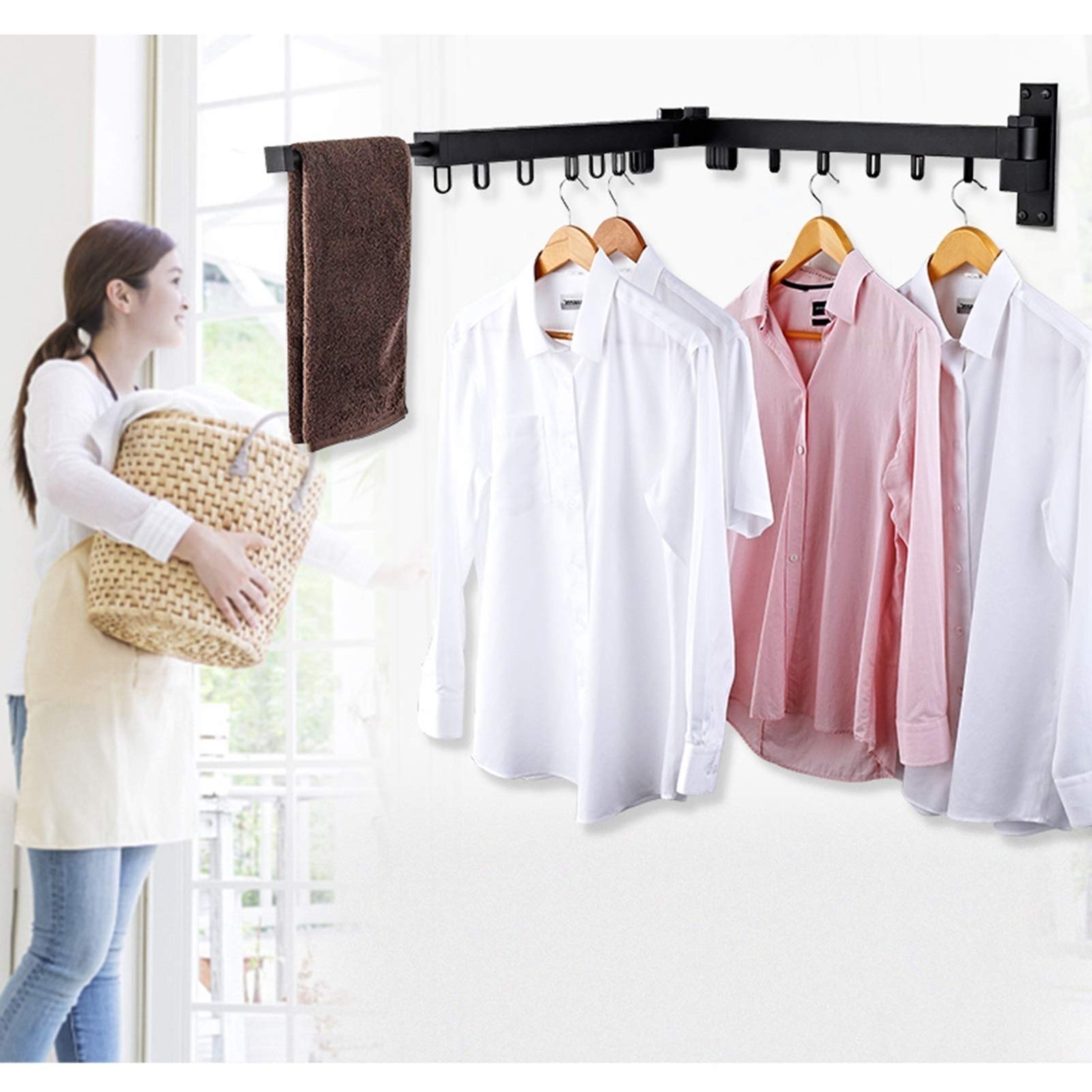 ZXFF Wall-Mounted Clothes Drying Rack, Suitable for Indoor and Outdoor Telescopic Clothes Poles, Can Be Rotated 180° Left and Right to Save Space (Color : B)