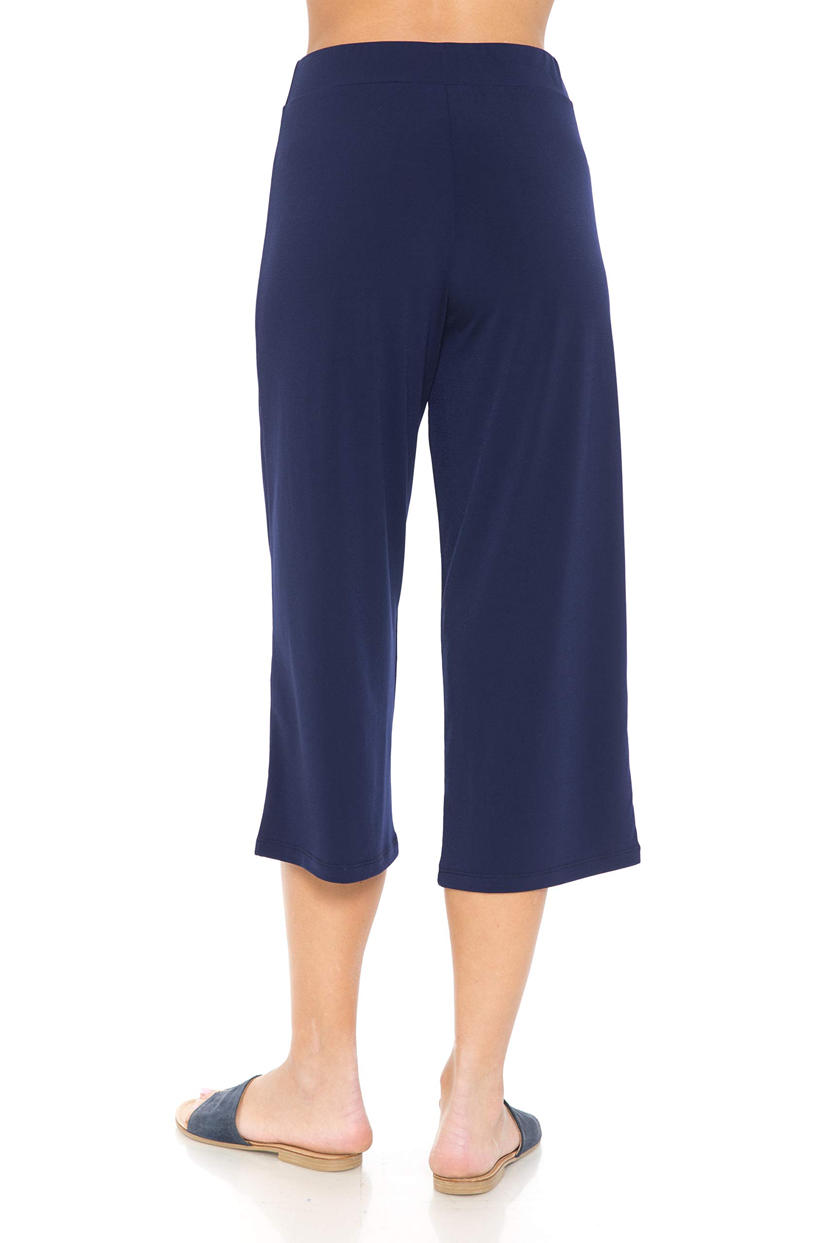LEEBE Women and Plus Size Pull On ITY Knit Straight Wide Leg Pant (Small-5X) (2X, Crop Navy)